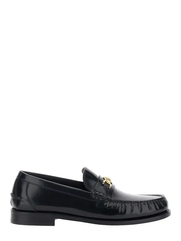 Versace Leather Loafers With Medusa Detail - Black