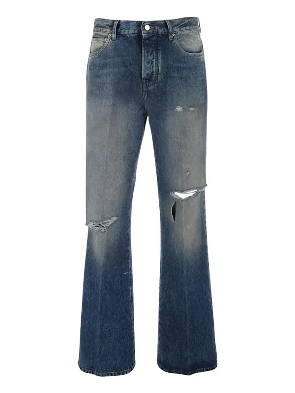 Amiri Five-pocket Cotton Jeans With Rips And Logo - Blue