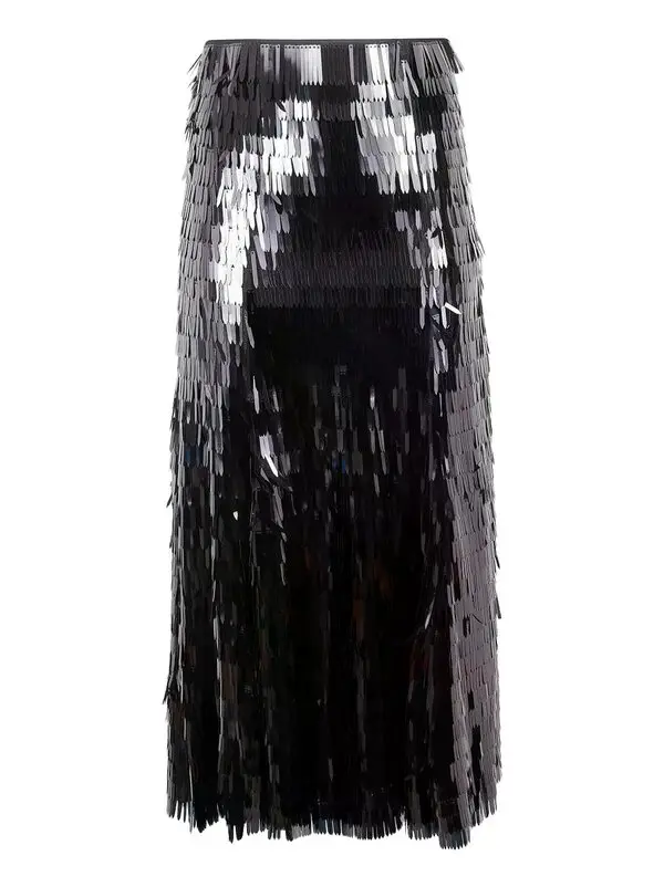 SELF-PORTRAIT Midi Skirt With Fringe - Black