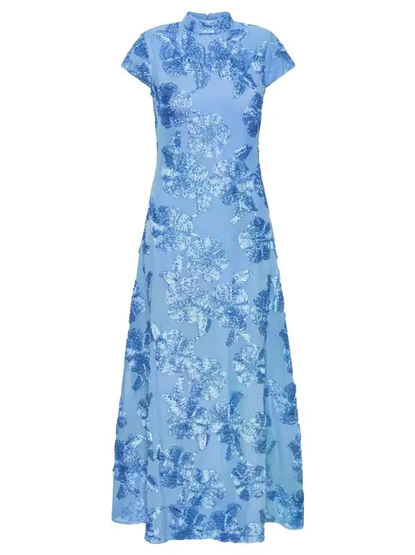 Remain Birger Christensen Floral-embroidered Midi Dress - Blue