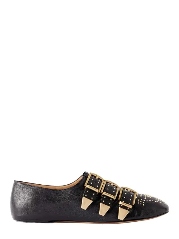 Chloé Susan Studded Buckled Leather Flats - Black