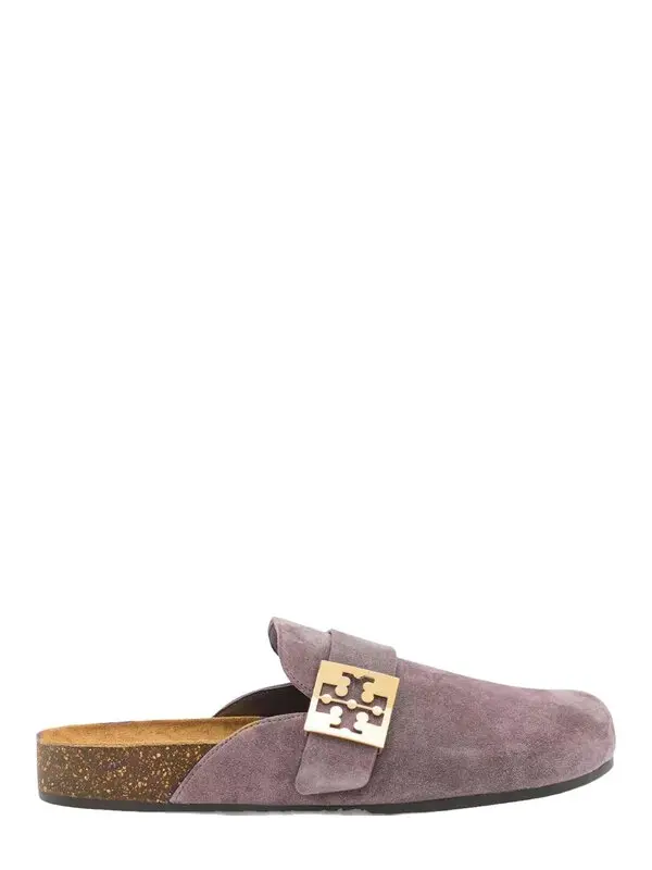 Tory Burch Suede Mules With Metal Logo - Purple