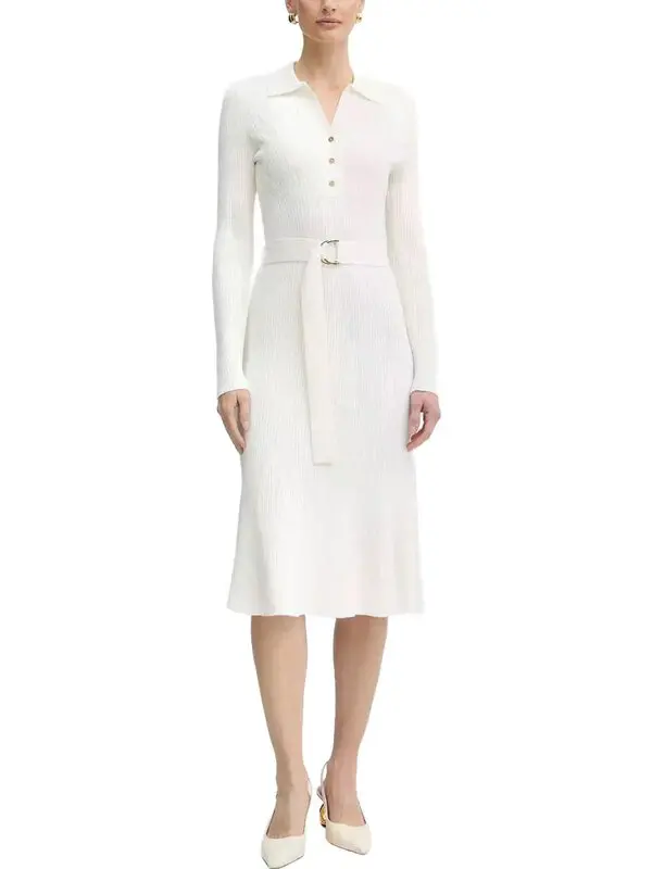 MARCIANO Buttoned Polo-collar Midi Dress - White