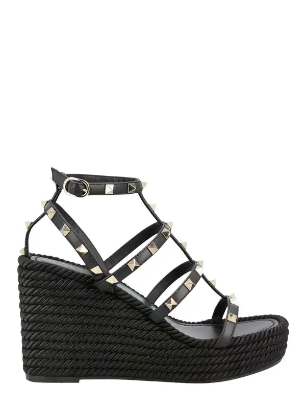 Valentino Garavani 95mm Studded Ankle-strap Wedge Sandals - Black