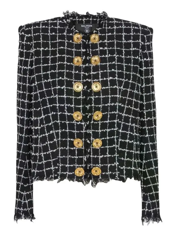 Balmain Frayed Tweed Jacket - Black