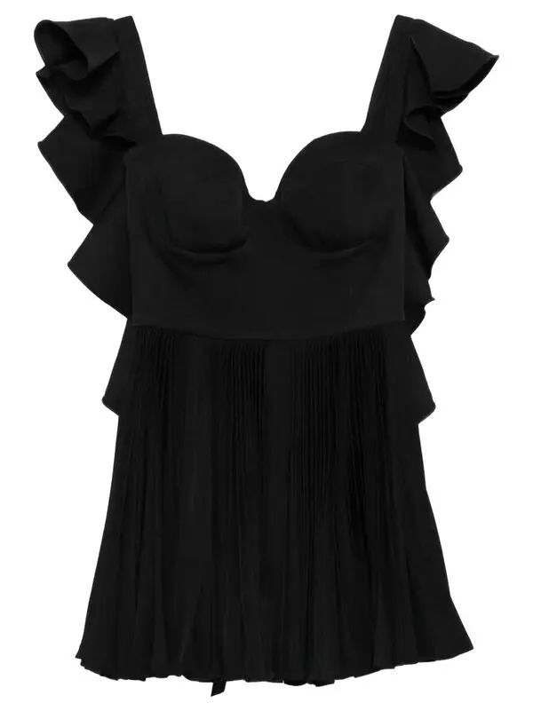 PARLOR Ruffled Pleated Mini Dress - Black
