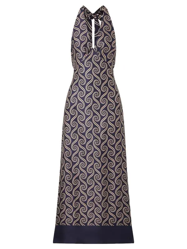 Faithfull The Brand Elidia Printed Satin Halterneck Maxi Dress - Blue