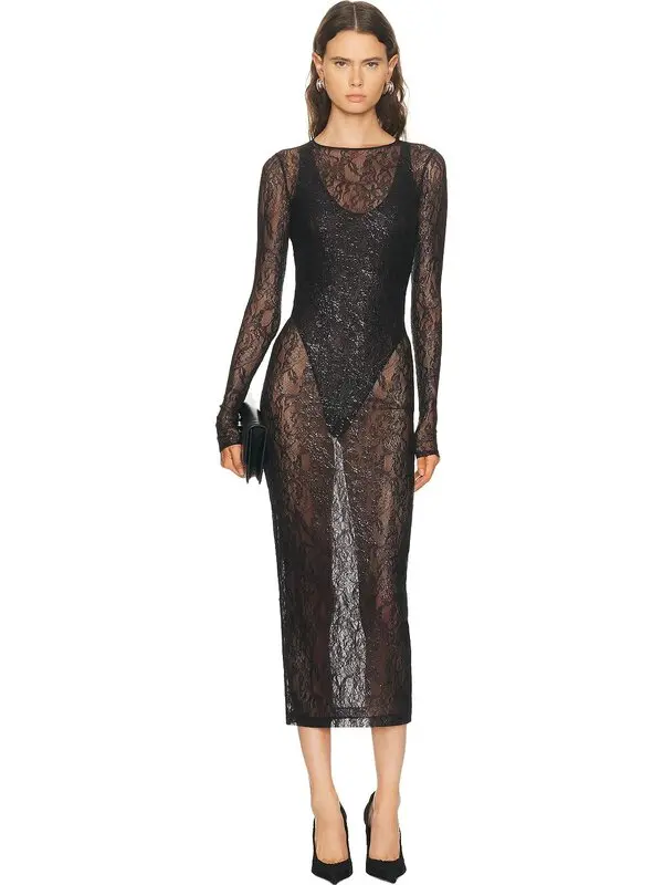 Wardrobe.NYC Lace Midi Dress - Black & Silver