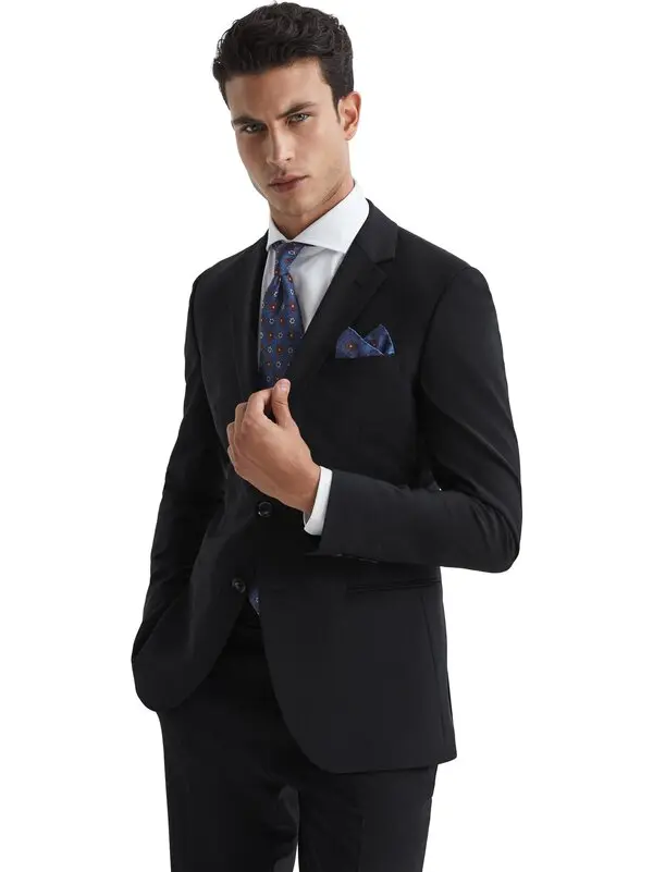 REISS Pray Slim Fit Single Breasted Wool Blazer - Black