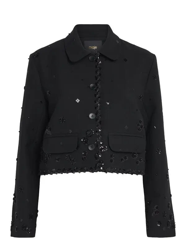 Maje Embellished Cropped Jacket - Black