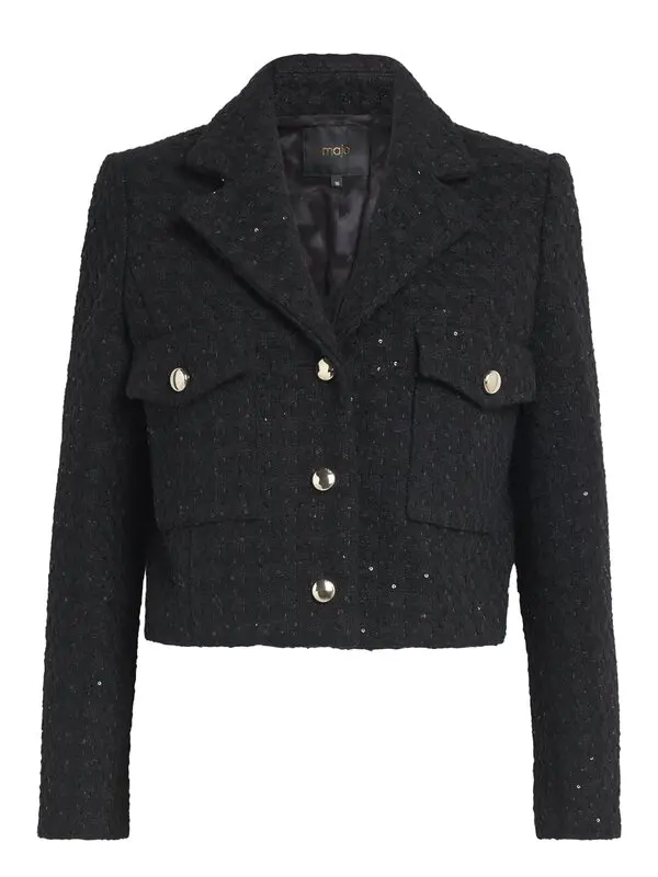 Maje Sequined Tweed Cropped Jacket - Black