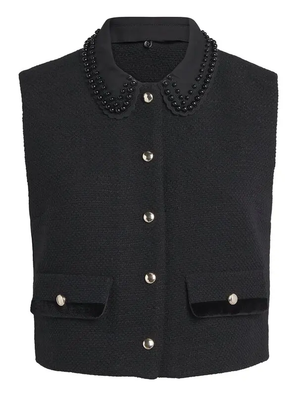 Maje Tweed Sleeveless Shirt - Black