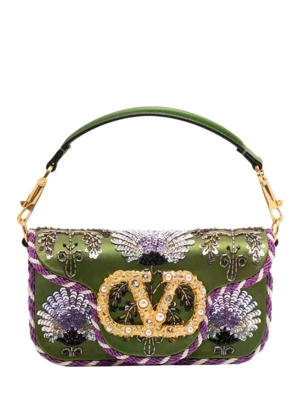 Valentino Garavani Small Locò Floral-embroidered Vlogo-signature Tote - Green