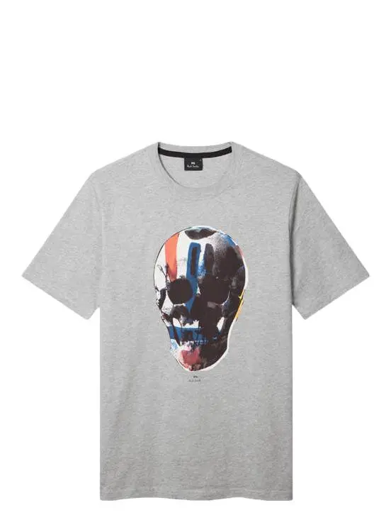 Paul Smith Red Blue Skull' Print T-shirt - Grey