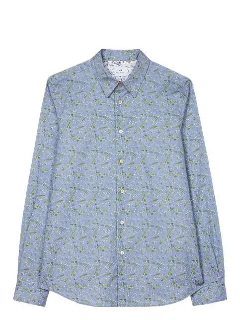 Paul Smith Tailored-fit 'runner Bean' Print Shirt - Blue
