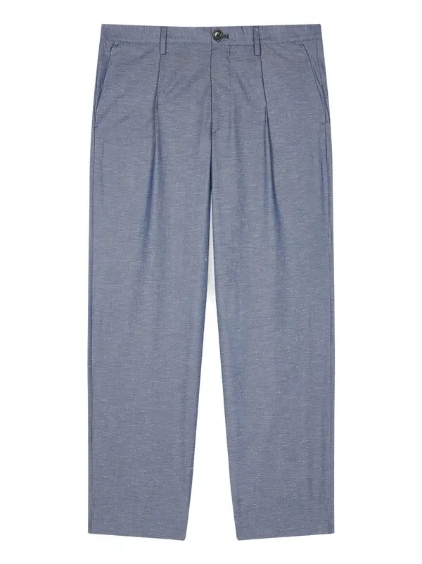 Paul Smith Light Slub Cotton-blend Pleated Trousers - Blue
