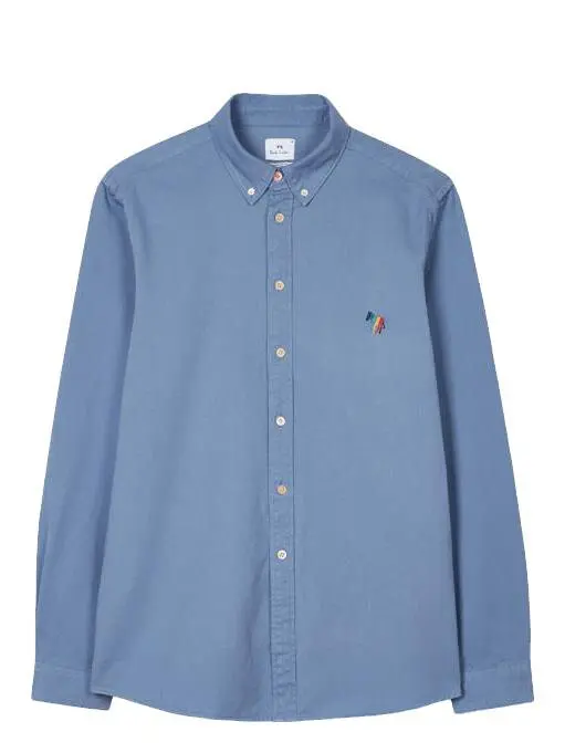 Paul Smith Light Organic Cotton Twill 'broad Stripe Zebra' Shirt - Blue