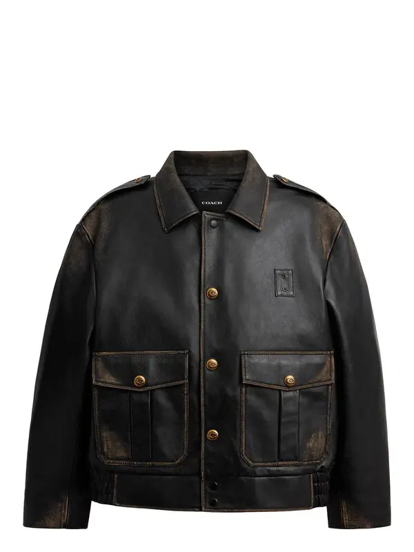 Coach Short Leather Jacket - Black