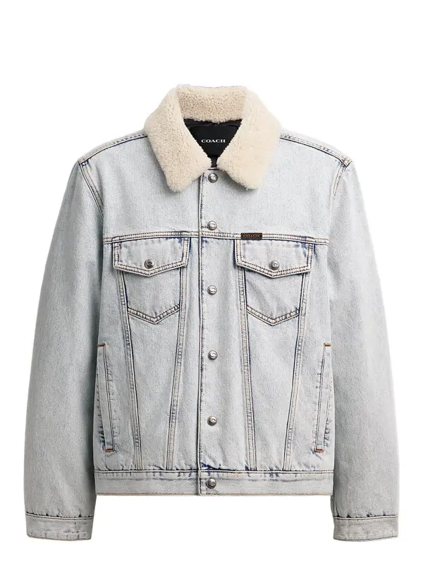 Coach Denim Trucker Jacket With Shearling Collar - Light Wash
