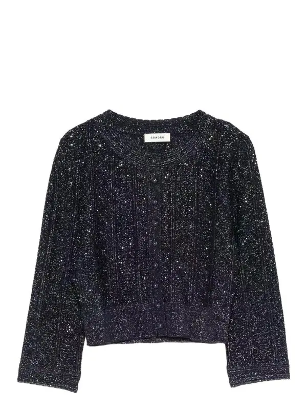 Sandro Rhinestone Embellished Knit Cardigan - Blue