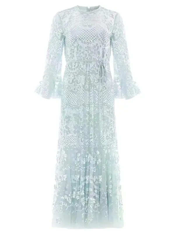 NEEDLE & THREAD Sequin-embellished Bell-sleeve Dress - Blue