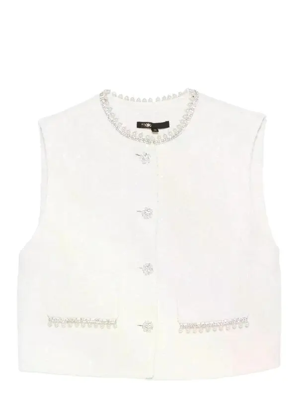 Maje Embellished Tweed Vest - Neutrals