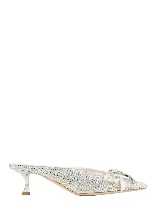 JIMMY CHOO Auria Crystal Bow Mules - Silver