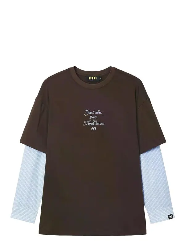 MINI CREAM Striped-sleeve T-shirt - Brown