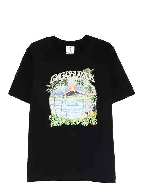 Casablanca Volcano Palm-tree Tropical Print T-shirt - Black