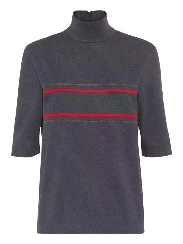 Brunello Cucinelli Stripe-detail Cotton Top - Grey