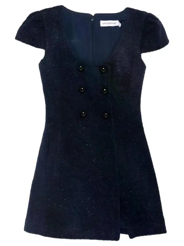 SELF-PORTRAIT Buttoned Mini Dress - Blue