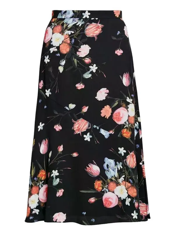 Erdem Floral-print Midi Skirt - Black