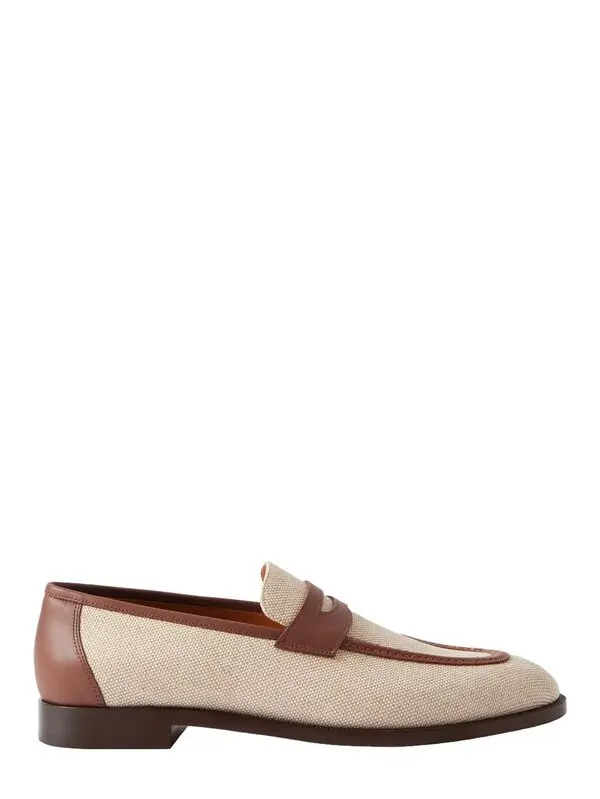 Loro Piana Sergio Leather-trimmed Canvas Loafers - Neutrals