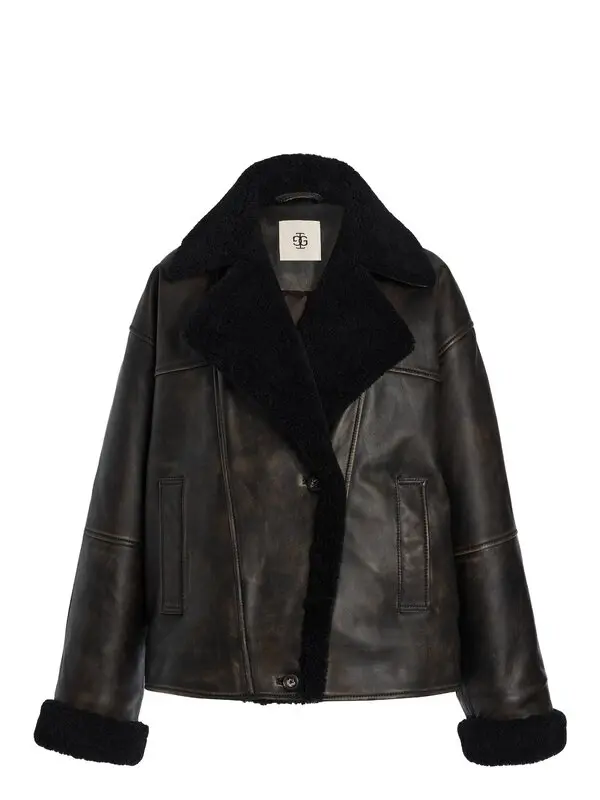 THE GARMENT Val D. Aviator Lambskin Leather Jacket - Brown
