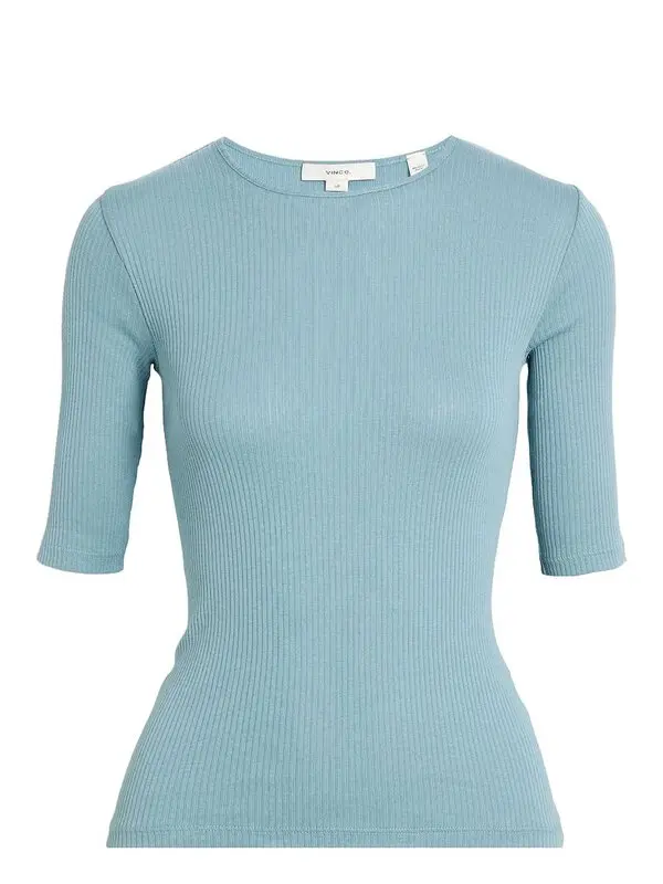 Vince Ribbed Pima Cotton-jersey Top - Sky Blue