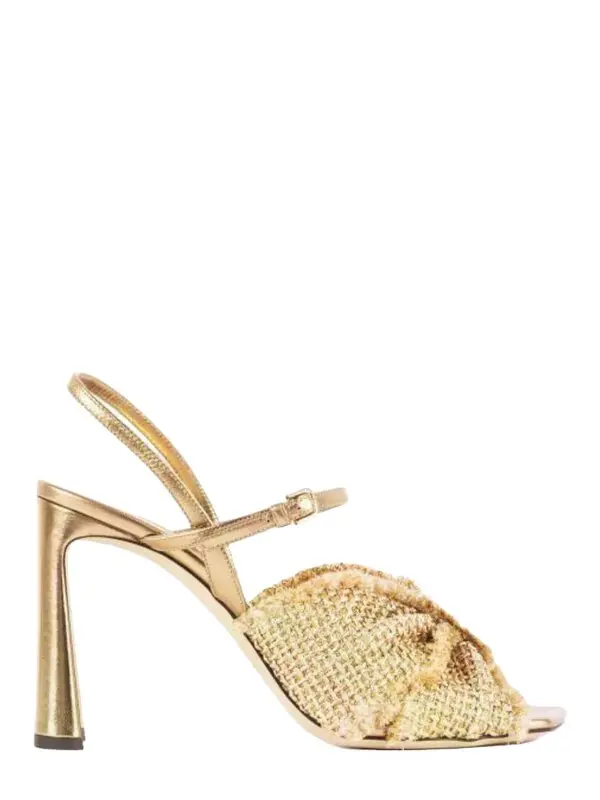 JIMMY CHOO 95mm Annika Metallic Raffia Sandals - Gold