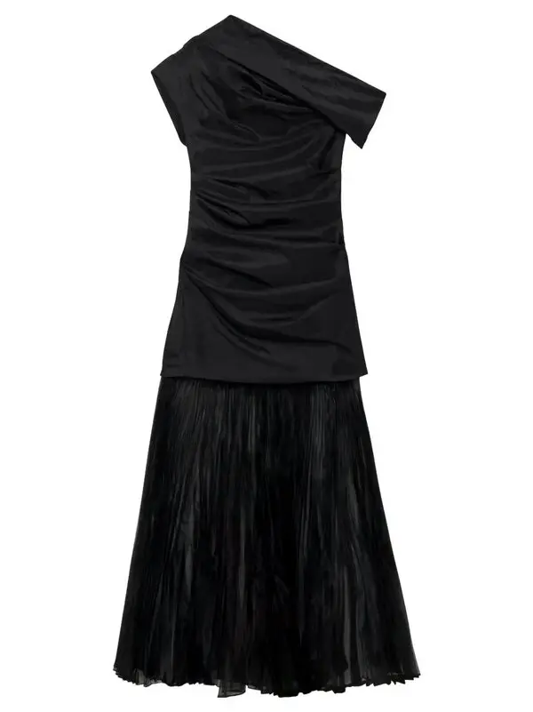 Simkhai Ammalie Draped Pleated-skirt Taffeta Dress - Black