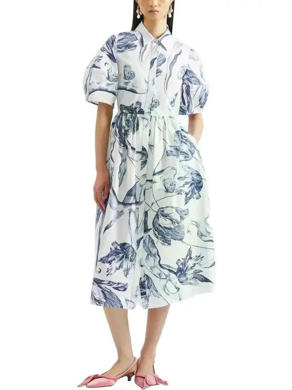 Erdem Floral-print Midi Shirt Dress - White