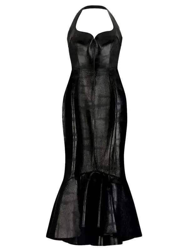 Roberto Cavalli Leather Midi Dress - Black