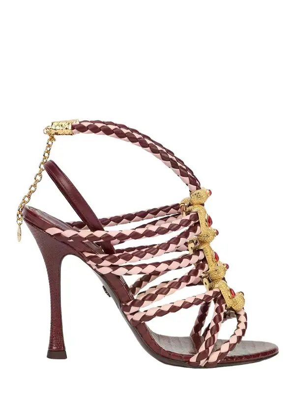 Roberto Cavalli Braided-leather Jewel-embellished Sandals - Red