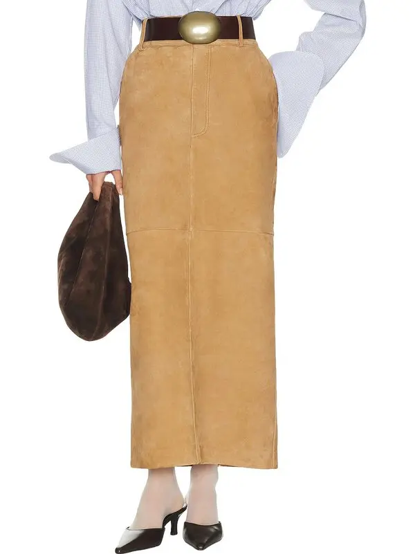 HELSA Suede Column Skirt - Caramel