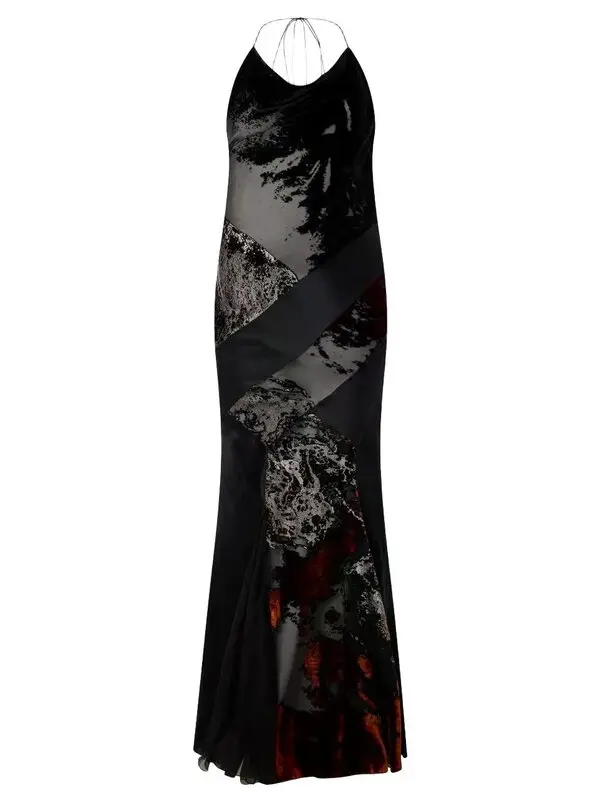 Roberto Cavalli Marine-print Halterneck Maxi Dress - Black