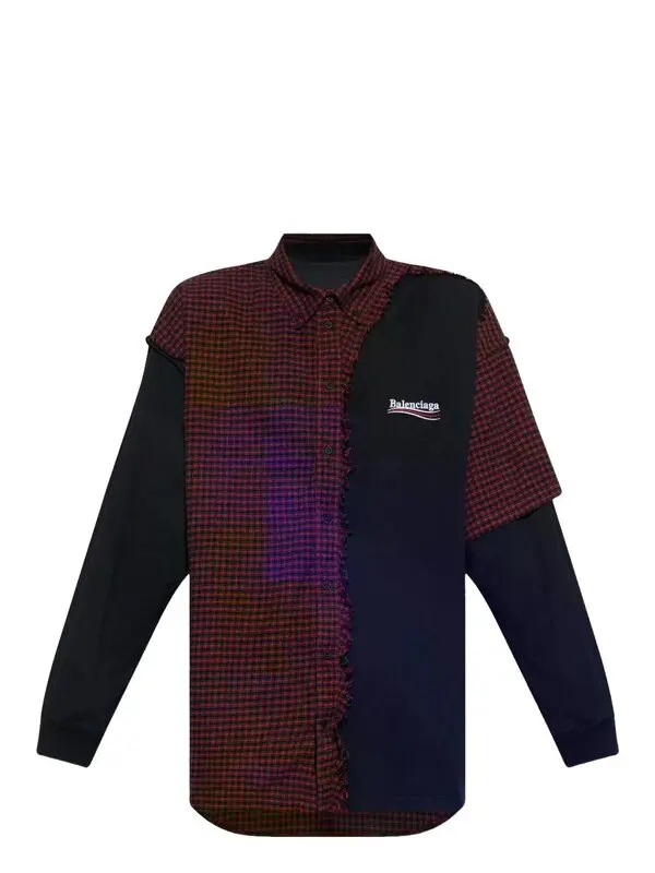 Balenciaga Check Frayed Shirt - Black