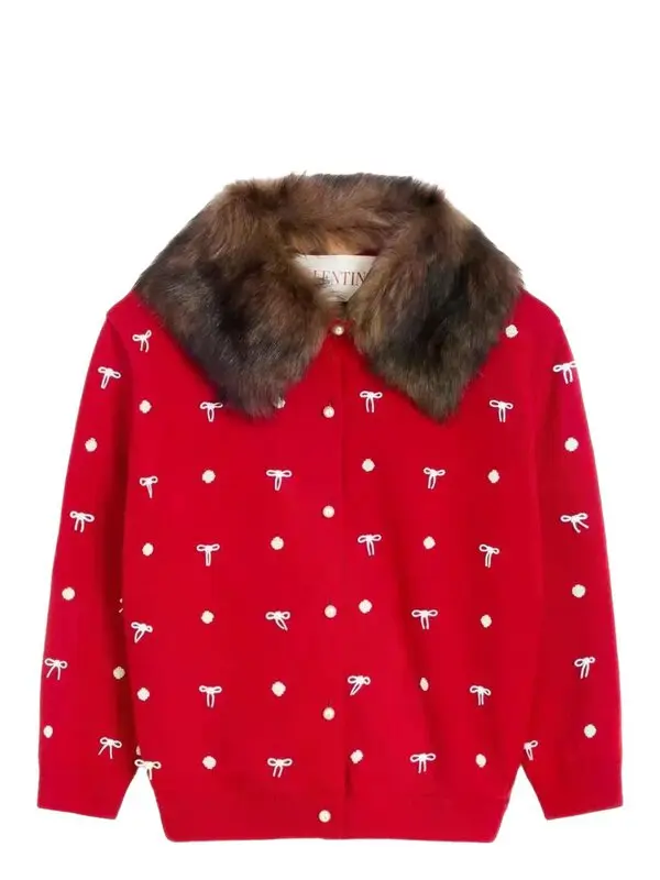 Valentino Garavani Embellished Wool Cardigan - Red