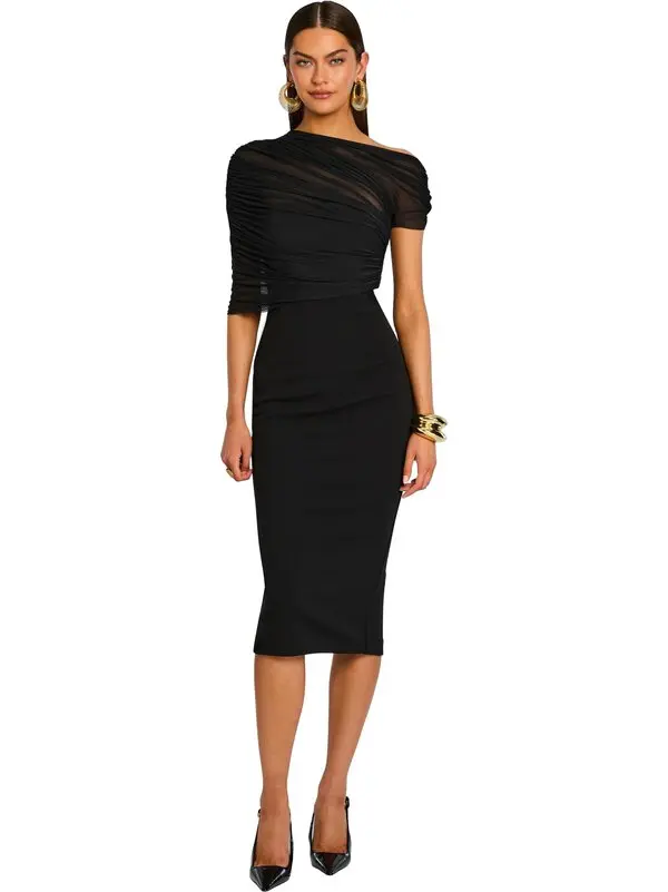 SEROYA Selma Midi Crepe Dress - Black