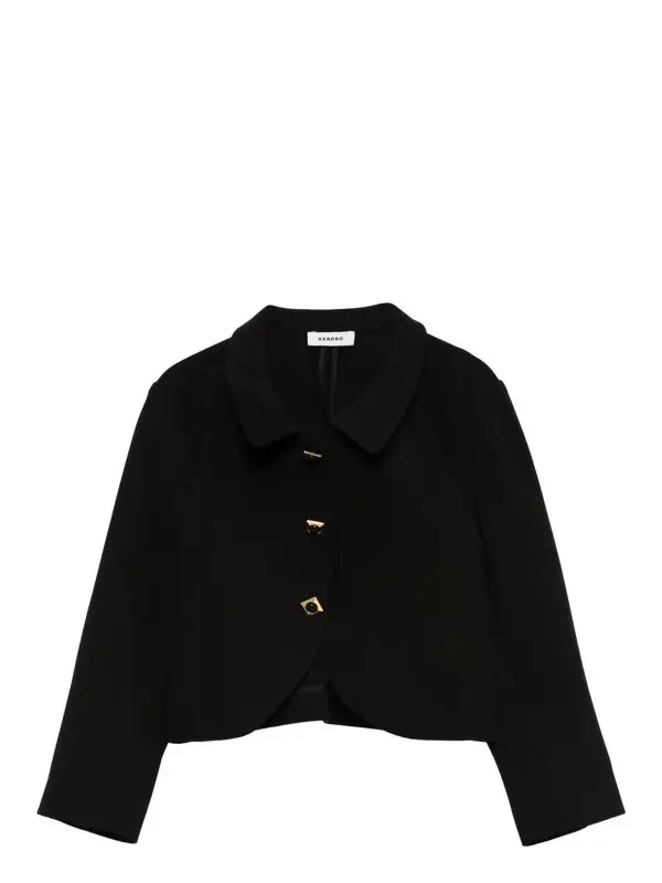 Sandro Cropped Jacket With Square Buttons - Black