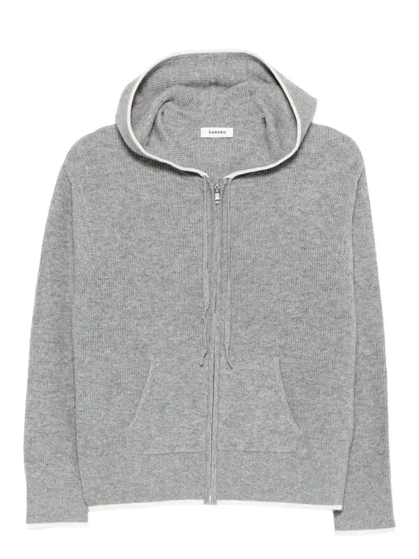 Sandro Ribbed Zip-up Hooded Cardigan - Grey