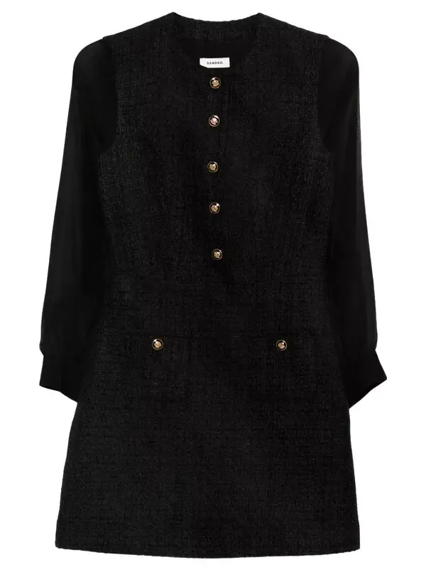 Sandro Button-detailed Tweed Mini Dress - Black