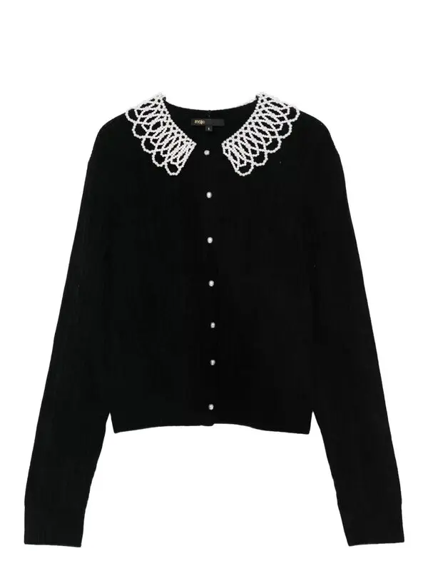 Maje Faux-pearl-embellished Cable-knit Cardigan - Black