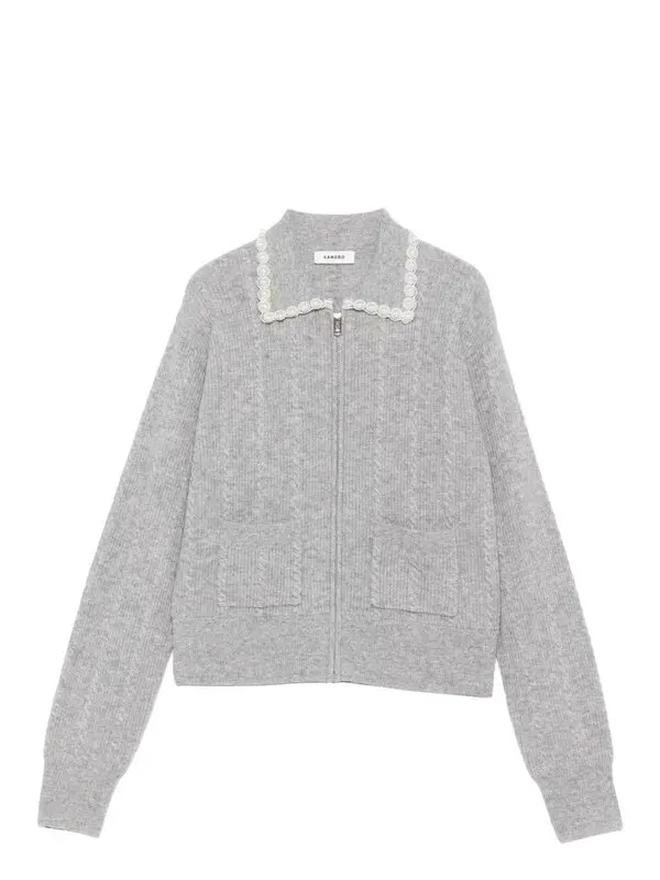 Sandro Pearl-embellished Cable-knit Cardigan - Grey